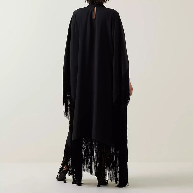 Fringed Formal Black MIDI Coco Bella Silk Blend kaftan Maxi#N##N#– MK ...